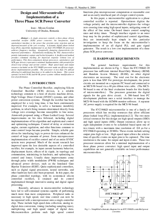 (PDF) Design and Microcontroller Implementation of a Three Phase SCR Power Converter