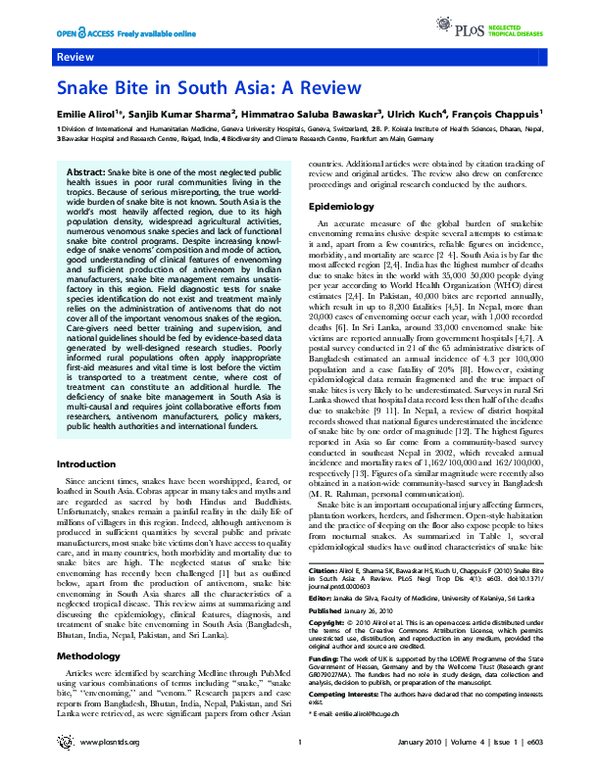 (PDF) Snake Bite in South Asia: A Review
