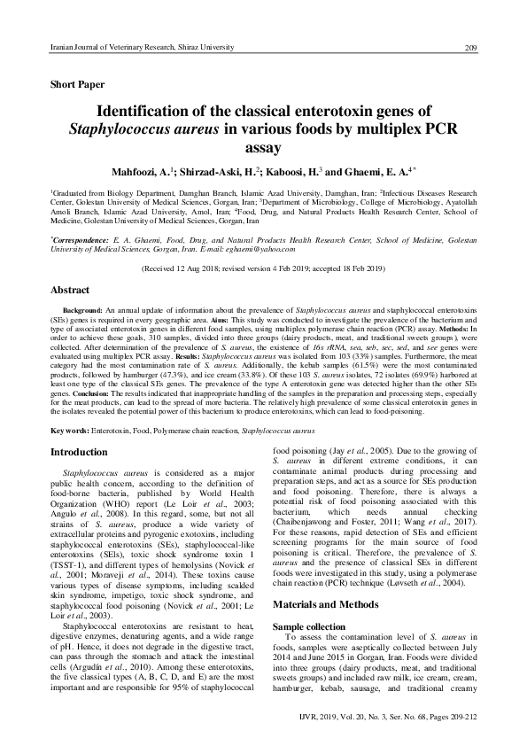 (PDF) Identification of the classical enterotoxin genes of ...