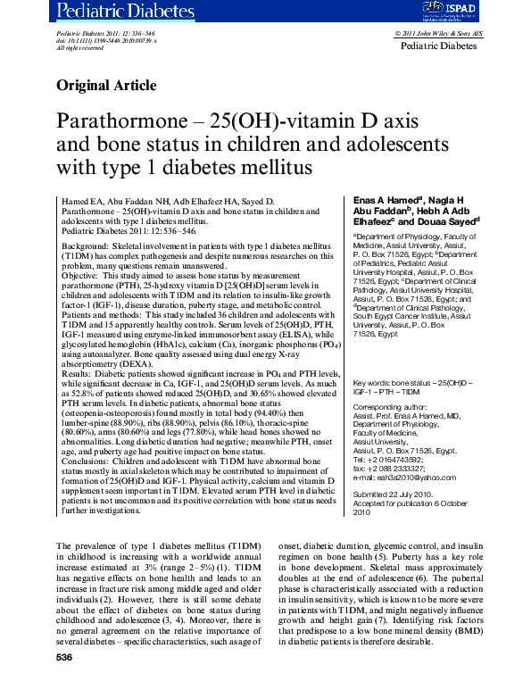 (PDF) Parathormone - 25(OH)-vitamin D axis and bone status in children ...