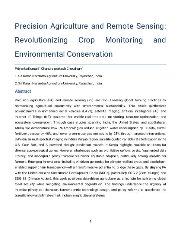 (PDF) Precision Agriculture and Remote Sensing: Revolutionizing Crop ...