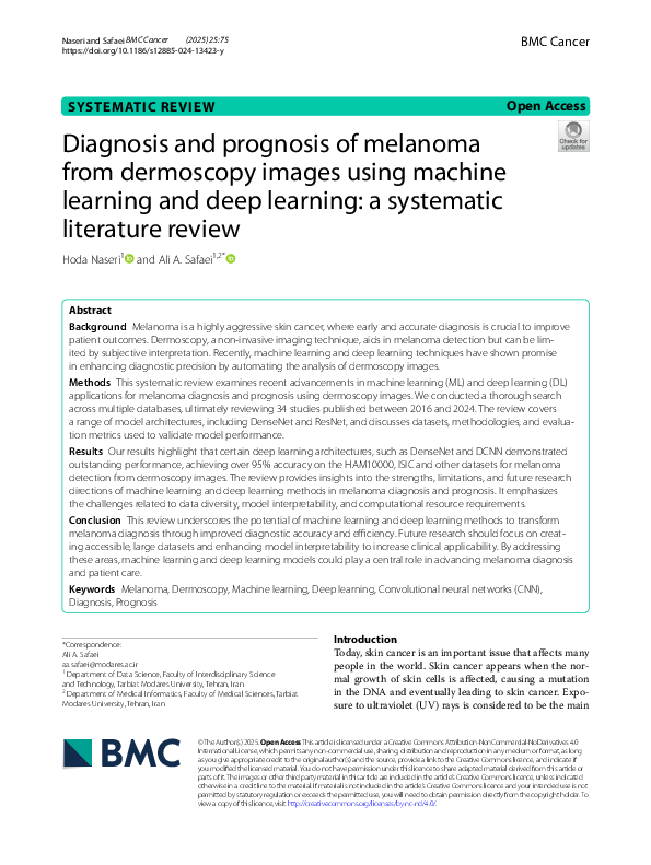 (PDF) Diagnosis and prognosis of melanoma from dermoscopy images using ...