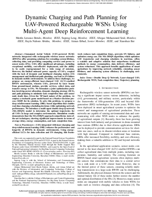 (PDF) Dynamic Charging and Path Planning for UAV-Powered Rechargeable WSNs Using Multi-Agent ...