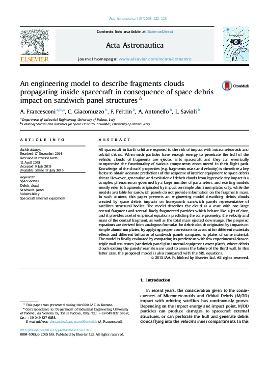 (PDF) An engineering model to describe fragments clouds propagating ...