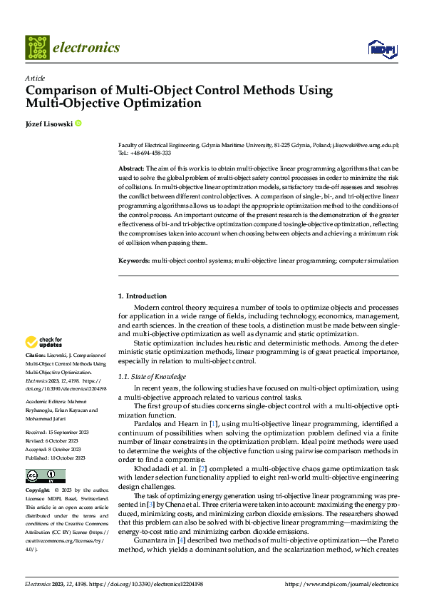 (PDF) Comparison of Multi-Object Control Methods Using Multi-Objective ...