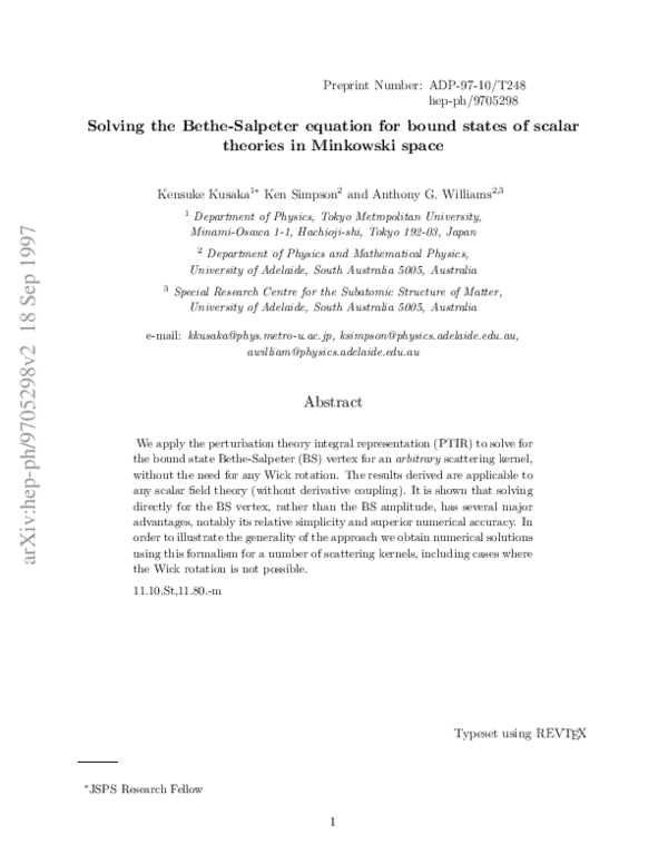 (PDF) Solving the Bethe-Salpeter equation for bound states of scalar ...