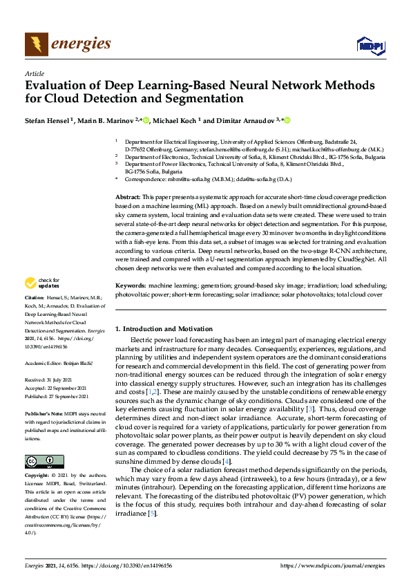 (PDF) Evaluation of Deep Learning-Based Neural Network Methods for Cloud Detection and Segmentation