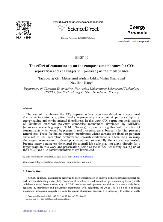 (PDF) The effect of contaminants on the composite membranes for CO2 separation and challenges in ...