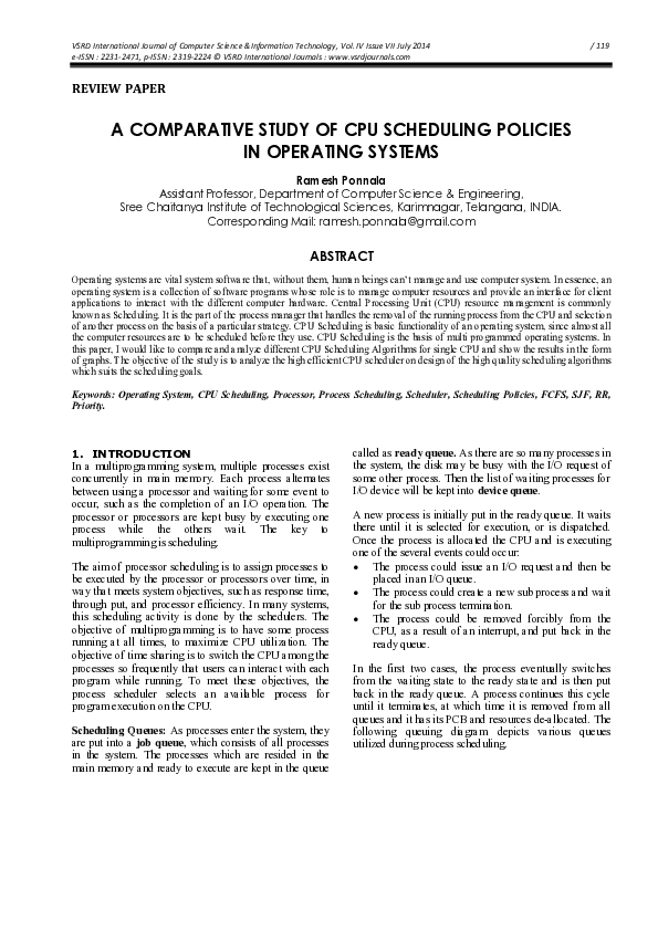 (PDF) A Comparative Study of Cpu Scheduling Policies in Operating Systems