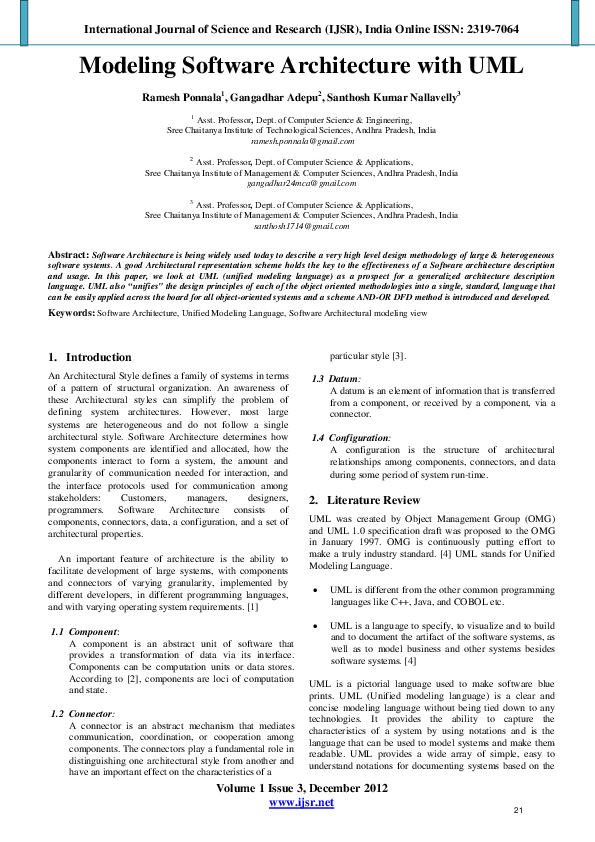 (PDF) Modeling Software Architecture with UML