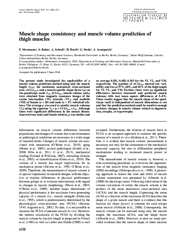 (PDF) Muscle shape consistency and muscle volume prediction of thigh ...