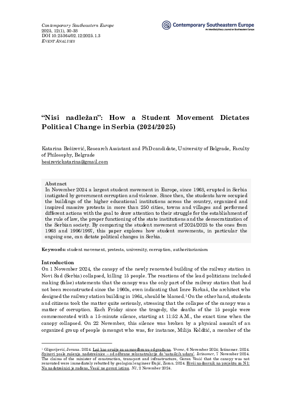 (PDF) "Nisi nadležan": How a Student Movement Dictates Political Change ...
