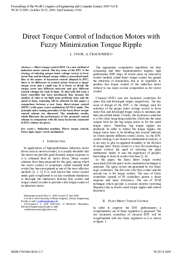 (PDF) Direct Torque Control of Induction Motors with Fuzzy Minimization Torque Ripple