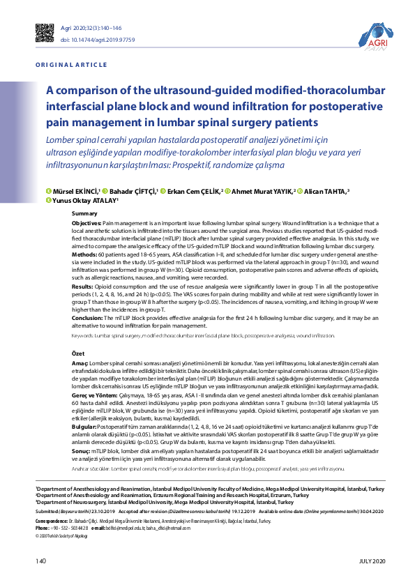 (PDF) A Comparison of Ultrasound-Guided modified-Thoracolumbar Interfascial Plane Block and ...