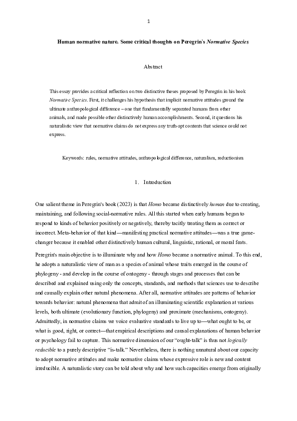 (PDF) Human normative nature. Some critical thoughts on Peregrin`s ...