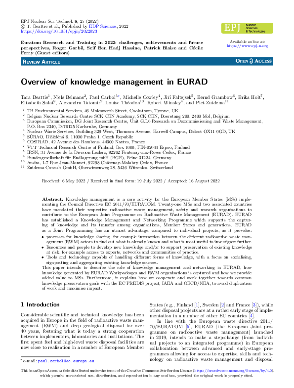 (PDF) Overview of knowledge management in EURAD