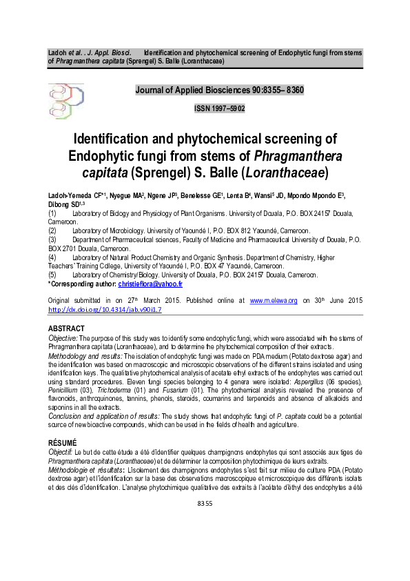 (PDF) Identification and phytochemical screening of Endophytic fungi from stems of Phragmanthera ...