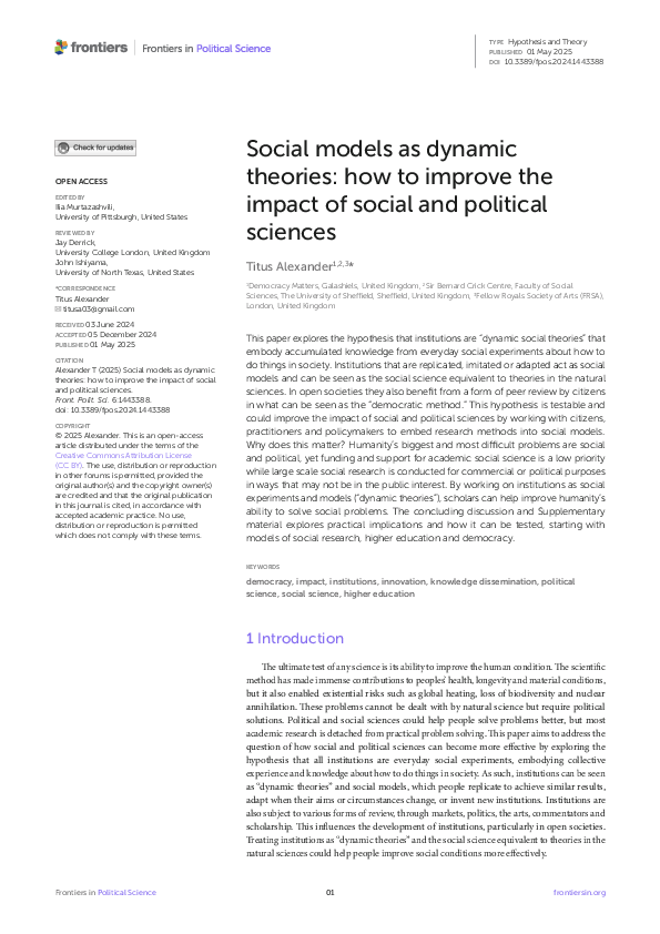 (PDF) Social models as dynamic theories: how to improve the impact of ...
