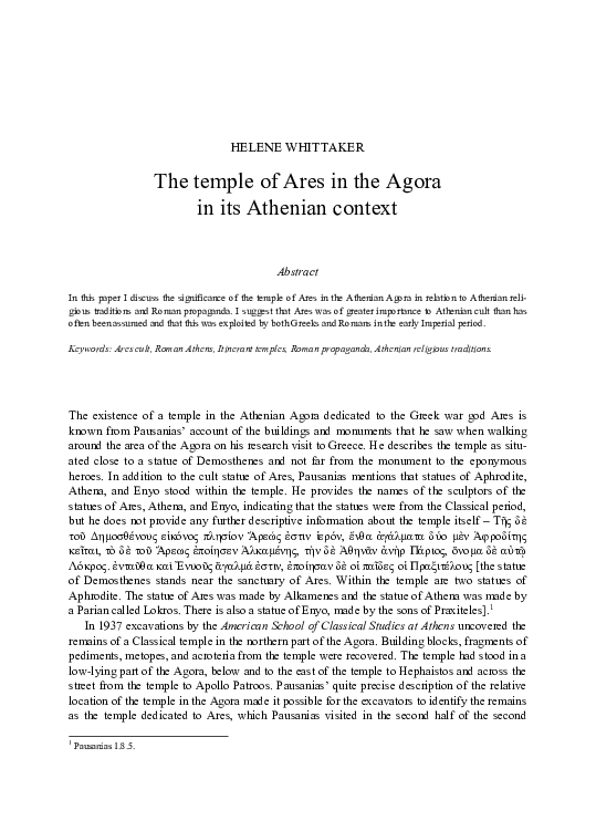 (PDF) The temple of Ares in the Agora in its Athenian context