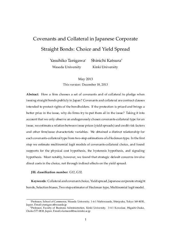 (PDF) Covenants and Collateral in Japanese Corporate Straight Bonds: Choice and Yield Spread
