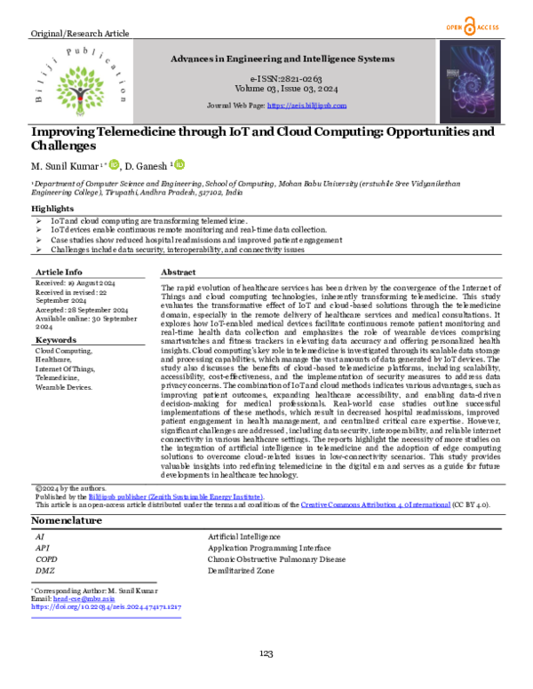 (PDF) Improving Telemedicine through IoT and Cloud Computing: Opportunities and Challenges
