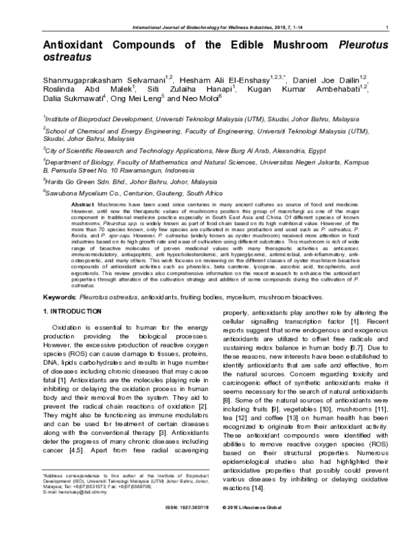 (PDF) Antioxidant Compounds of the Edible Mushroom Pleurotus ostreatus