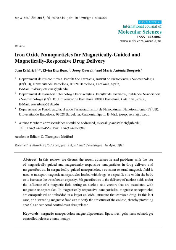 (PDF) Iron Oxide Nanoparticles for Magnetically-Guided and Magnetically ...