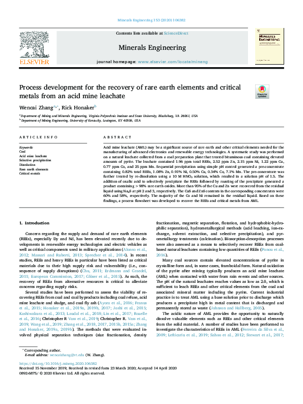 (PDF) Process development for the recovery of rare earth elements and ...