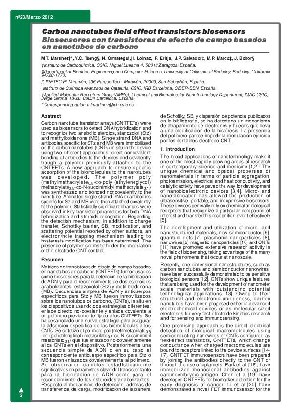 (PDF) Carbon nanotubes field effect transistors biosensors
