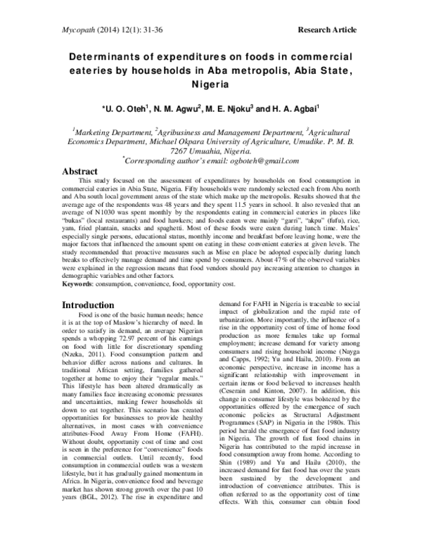 (PDF) Determinants of expenditures on foods in commercial eateries by ...