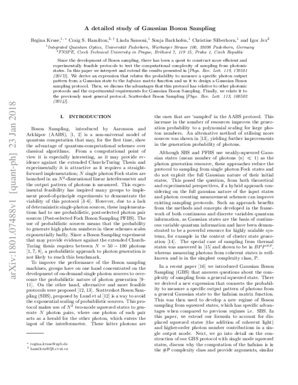 (PDF) Detailed study of Gaussian boson sampling