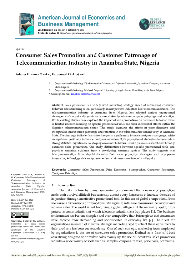 (PDF) Consumer Sales Promotion and Customer Patronage of ...