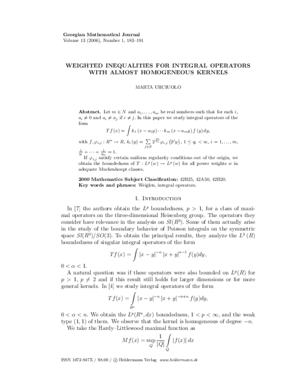 (PDF) Weighted Inequalities for Integral Operators with Almost ...