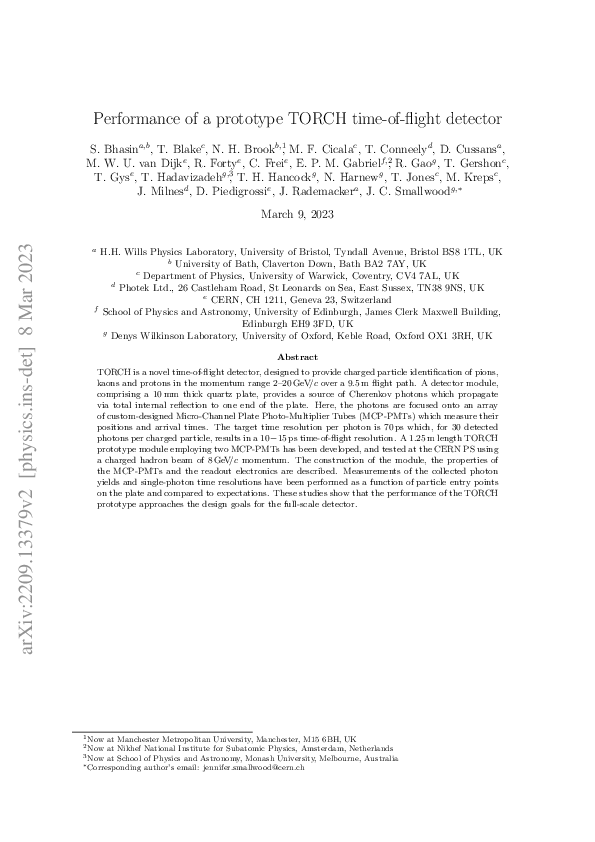 (PDF) Performance of a prototype TORCH time-of-flight detector