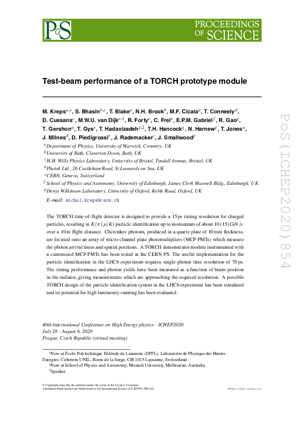 (PDF) Test-beam performance of a TORCH prototype module