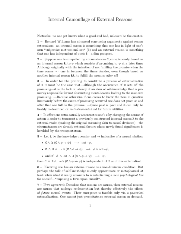 (PDF) Internal Camouflage of External Reasons