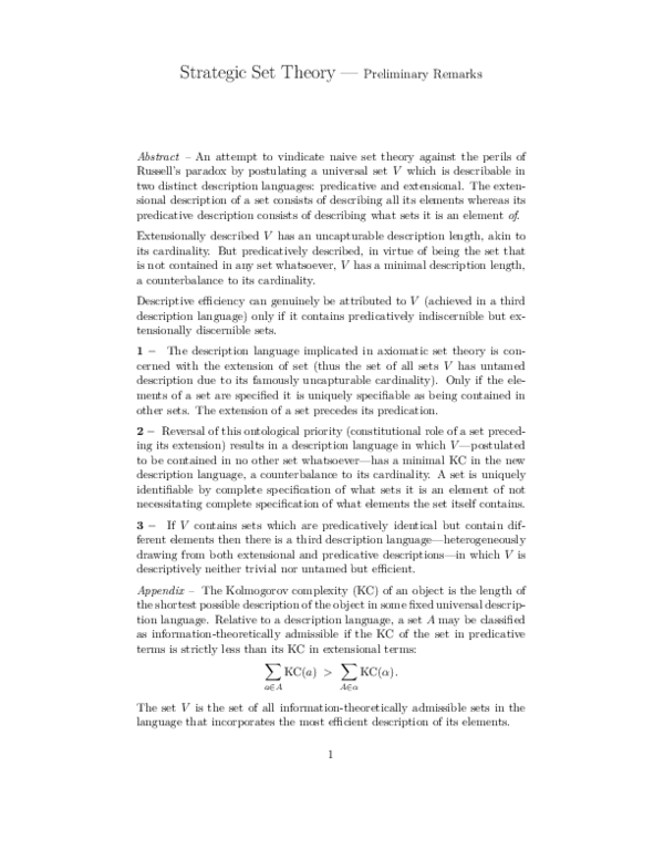 (PDF) Strategic Set Theory