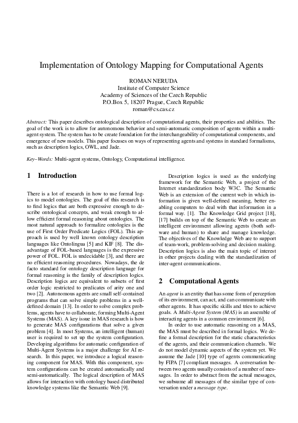 (PDF) Implementation of ontology mapping for computational agents