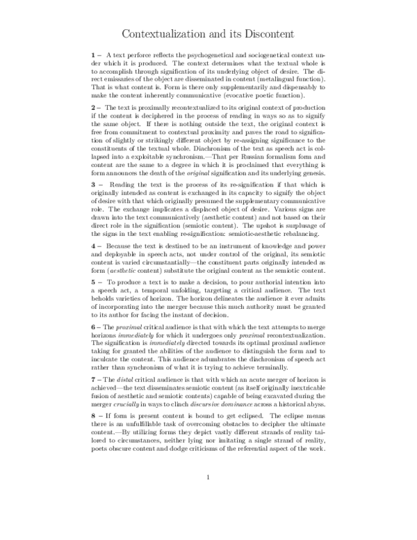 (PDF) Contextualization and its Discontent