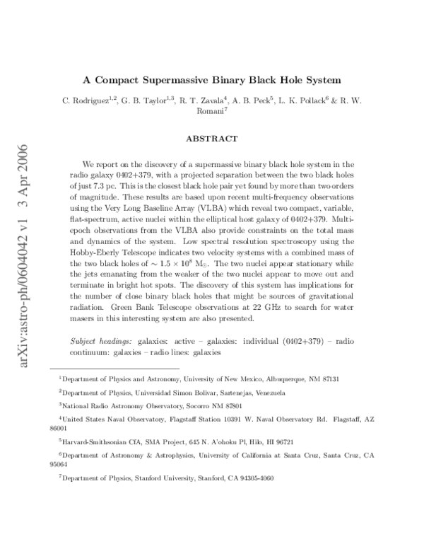 (PDF) A Compact Supermassive Binary Black Hole System