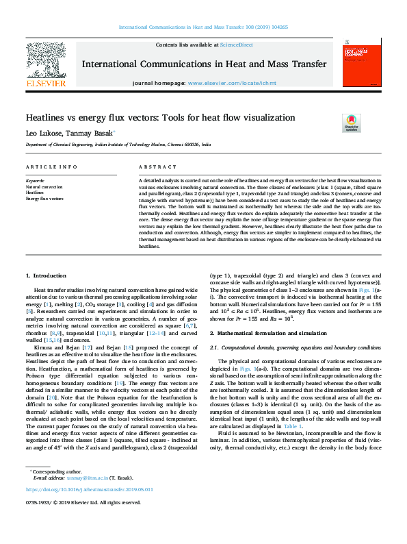 (PDF) Heatlines vs energy flux vectors: Tools for heat flow visualization