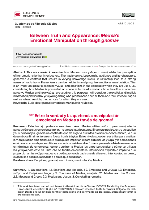 (PDF) Alba Boscà Cuquerella, Between Truth and Appearance: Medea’s ...