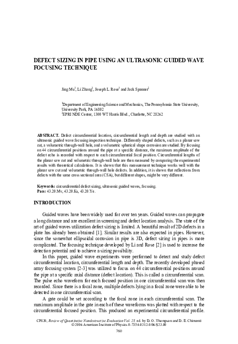 (PDF) Defect Sizing in Pipe Using an Ultrasonic Guided Wave Focusing ...
