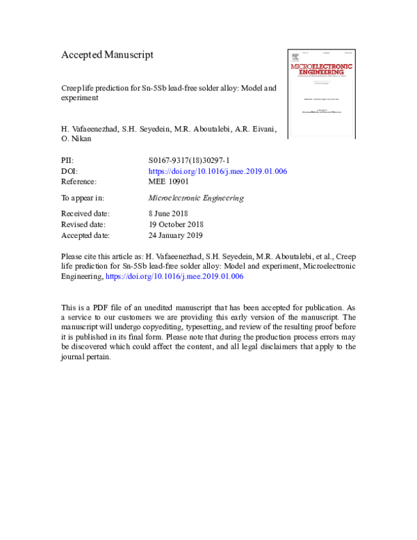 (PDF) Creep life prediction for Sn-5Sb lead-free solder alloy: Model ...