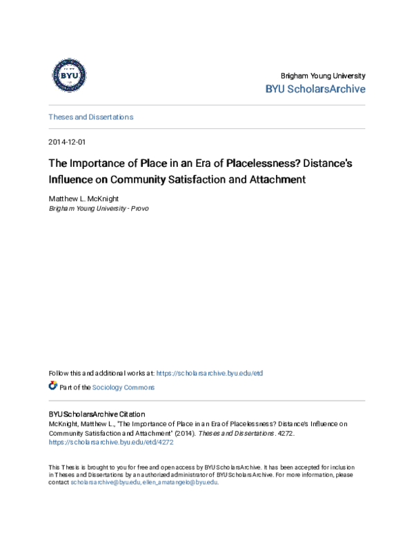 (PDF) The Importance of Place in an Era of Placelessness? Distance's ...