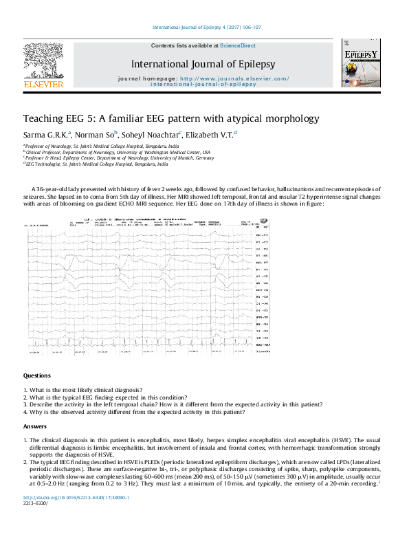 (PDF) Teaching EEG 5: A familiar EEG pattern with atypical morphology
