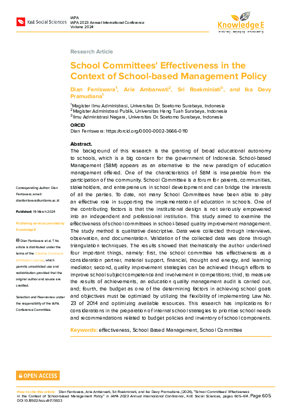 (PDF) School Committees' Effectiveness in the Context of School-based ...