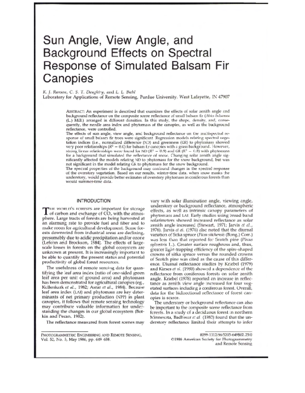 (PDF) Sun angle, view angle, and background effects on spectral ...