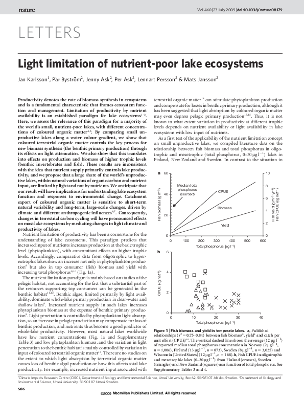 (PDF) Light limitation of nutrient-poor lake ecosystems