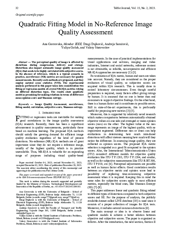 (PDF) Quadratic fitting model in no-reference image quality assessment